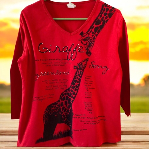 Jess & Jane | Tops | Jess And Jane Red Giraffe Top Size Large Stunning And Unique Like New ...